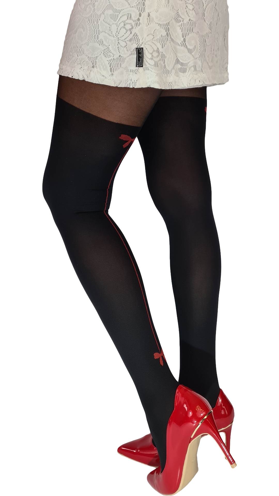 CANELLA - Collant noir opaque effet jambière avec couture rouge - 8.90€
