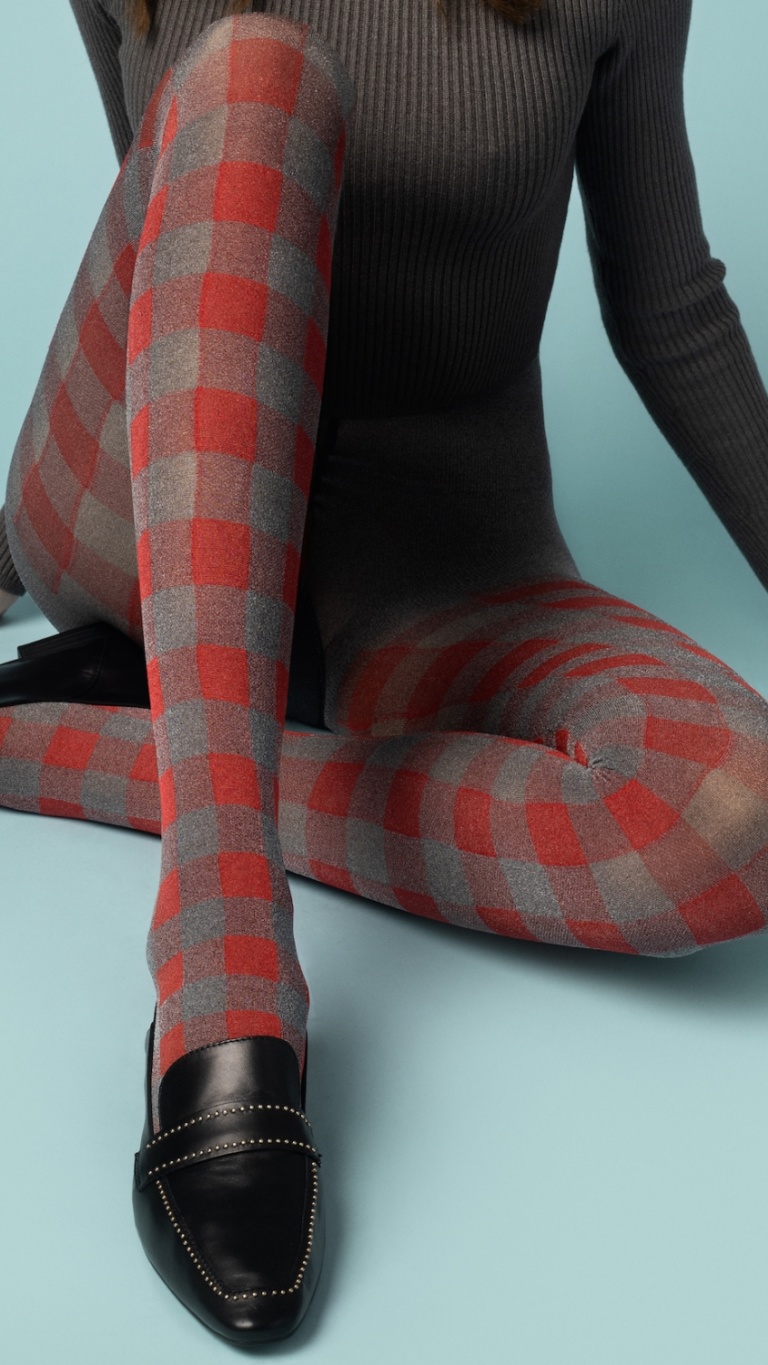 TWIST - Collant rouge Opaque à carreaux de chez Fiore - 10.60€